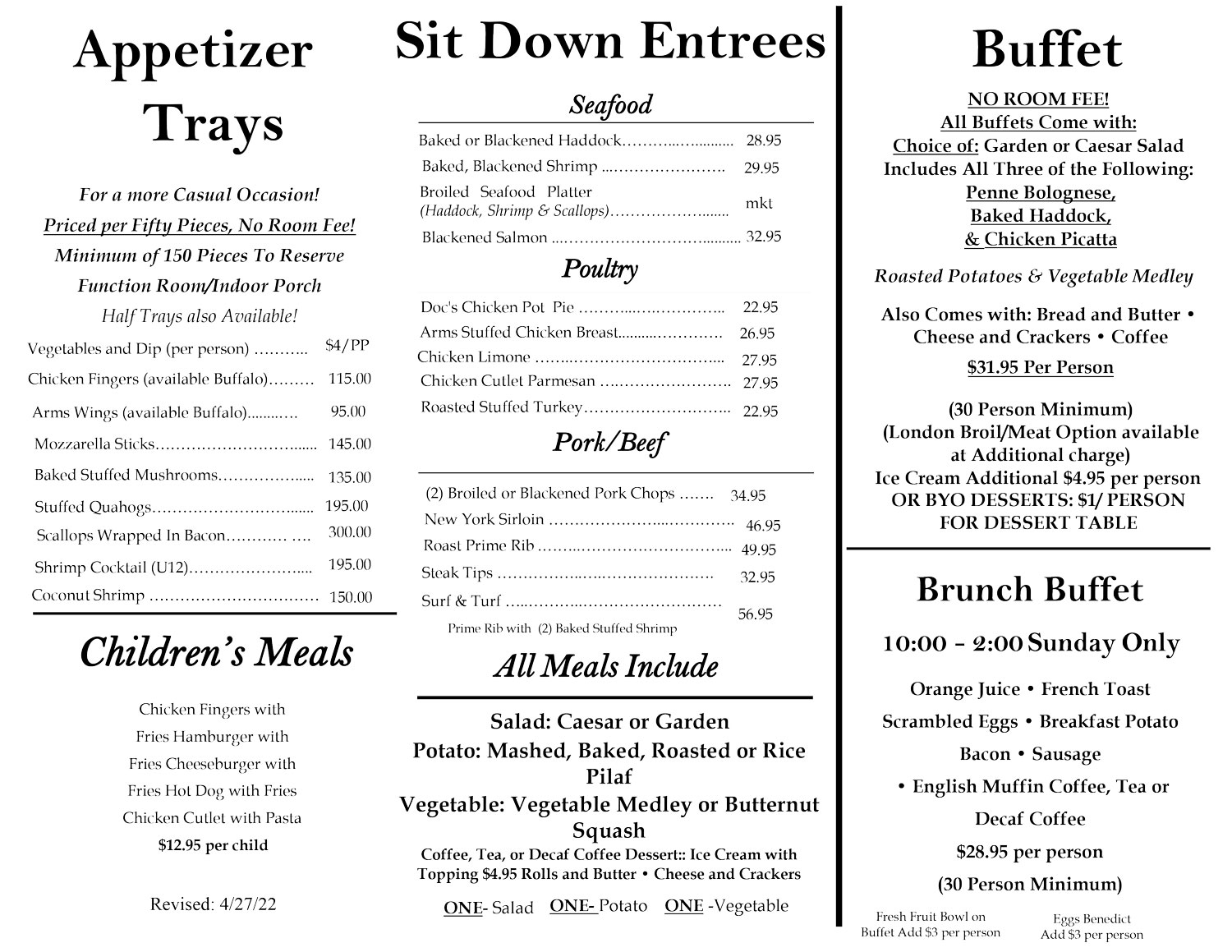Functions Menu - The Winthrop Arms